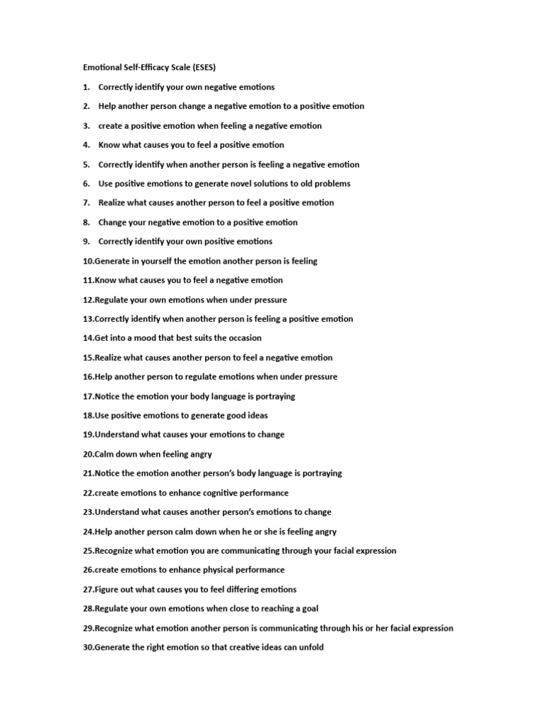 Emotional Self Efficacy Scale | PDF