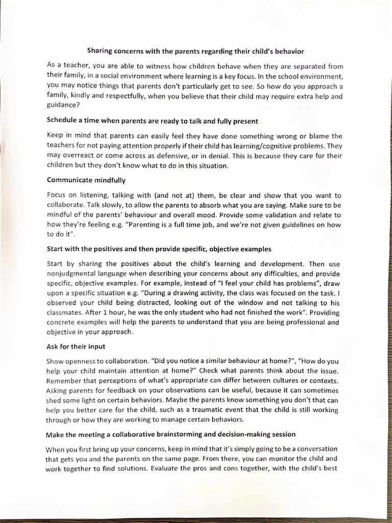 Tips For Sharing Concern With Parents | PDF