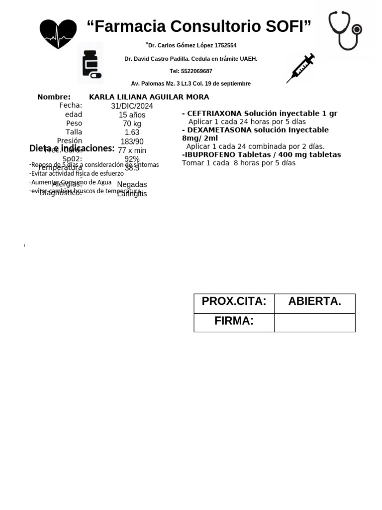 Receta de Consultorio Sofi | PDF