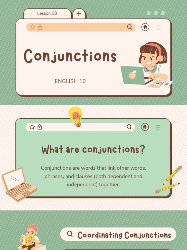 English - Lesson 8 (Conjunctions) | PDF | Linguistic Typology | Linguistics