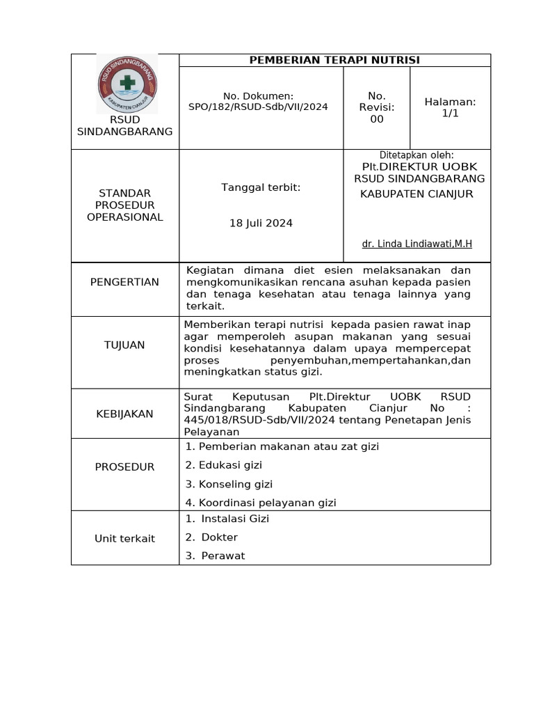 Terapi Nutrisi RSUD Sindangbarang | PDF