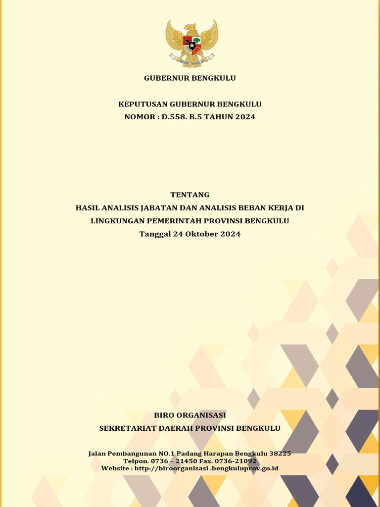 SK Anjab Dan ABK Provinsi Bengkulu 2024 | PDF