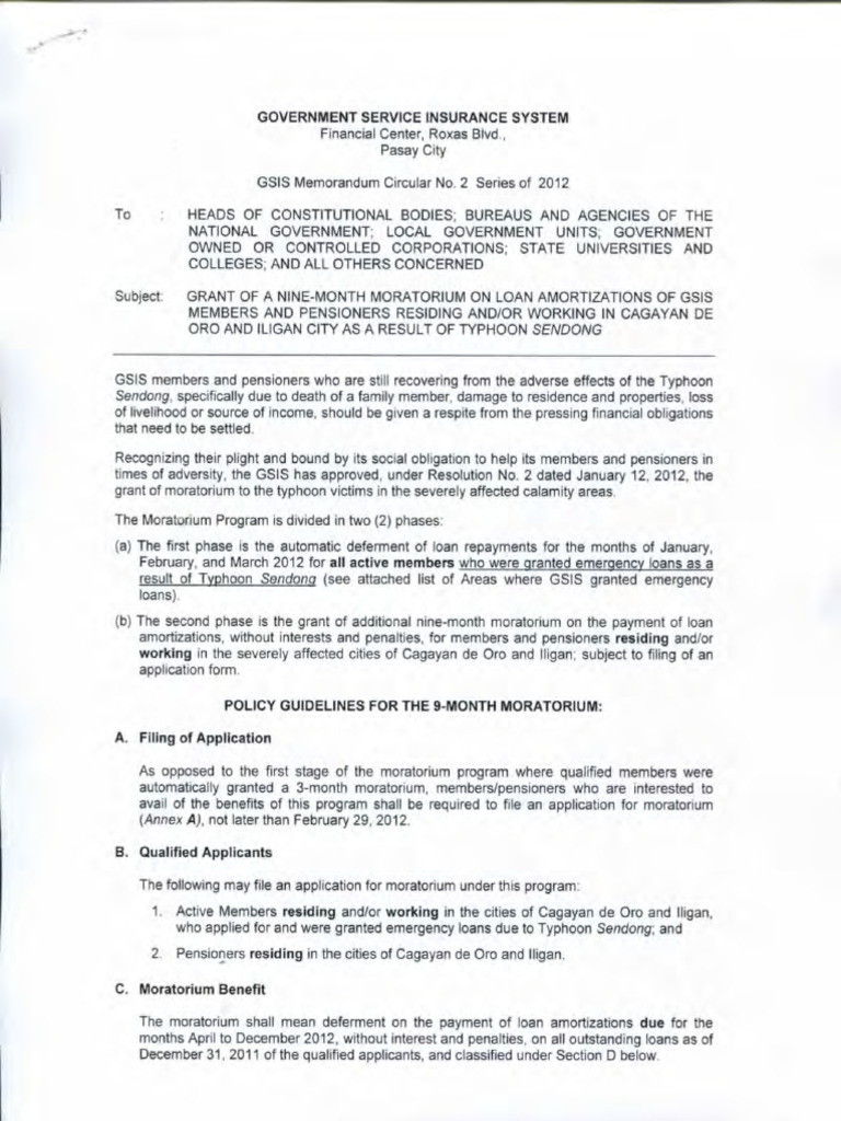 GSIS Memorandum Circular No 2 Series of 2012 | PDF