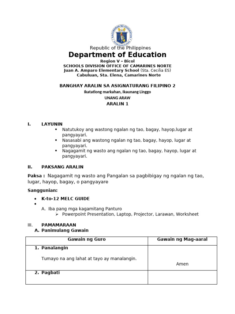 Filipino2 Pre Demo DLP | PDF