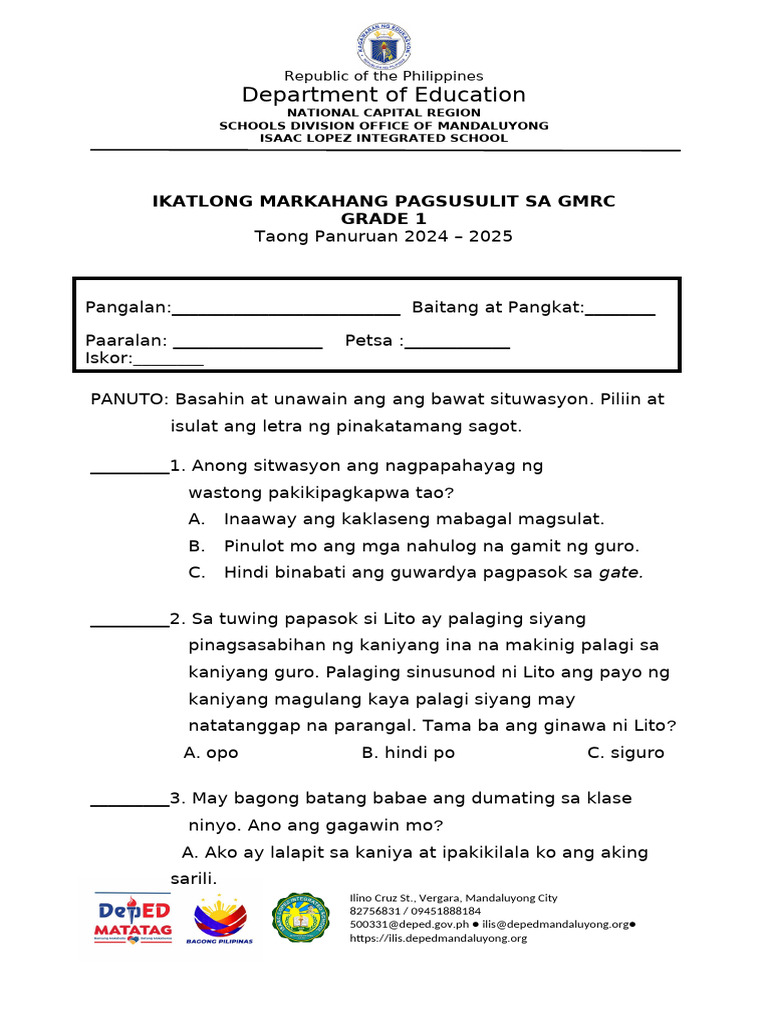 Validated GMRC 1 Q3 PT | PDF