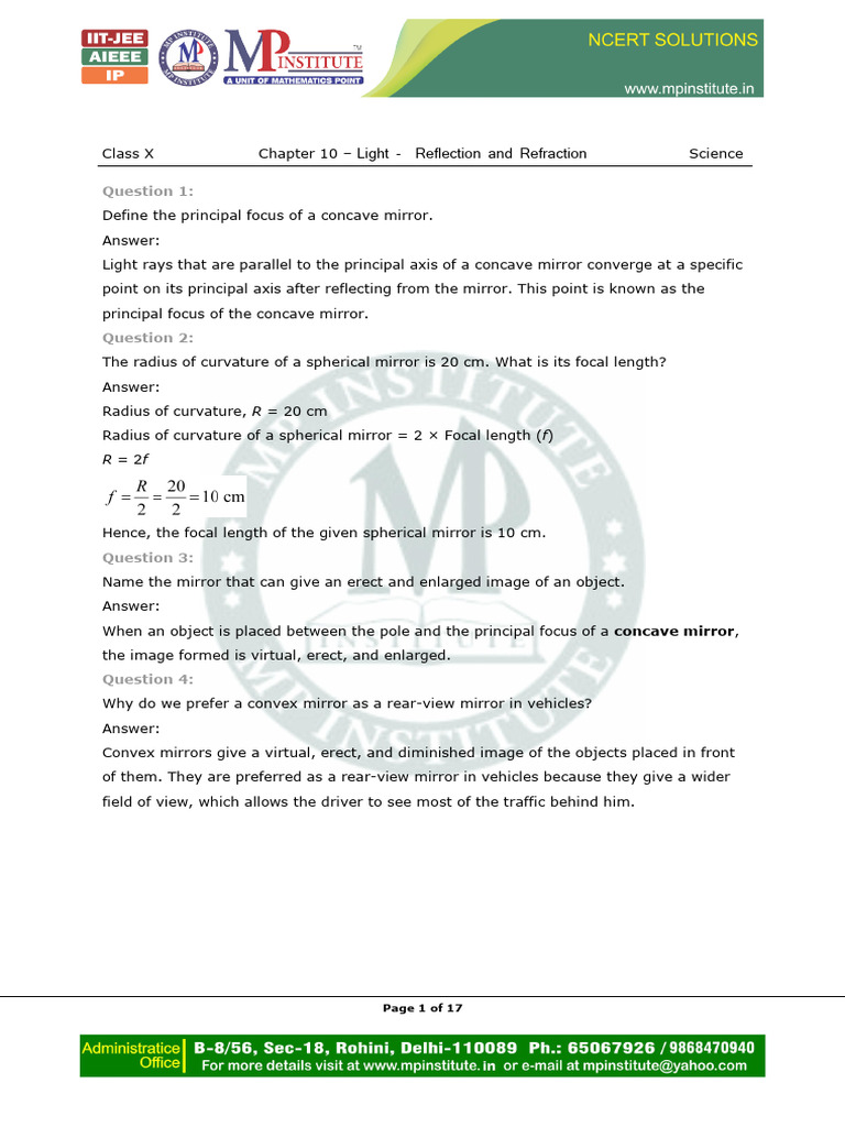 Chapter_10_Light_-_-Reflection_and_Refraction | PDF | Mirror | Optics