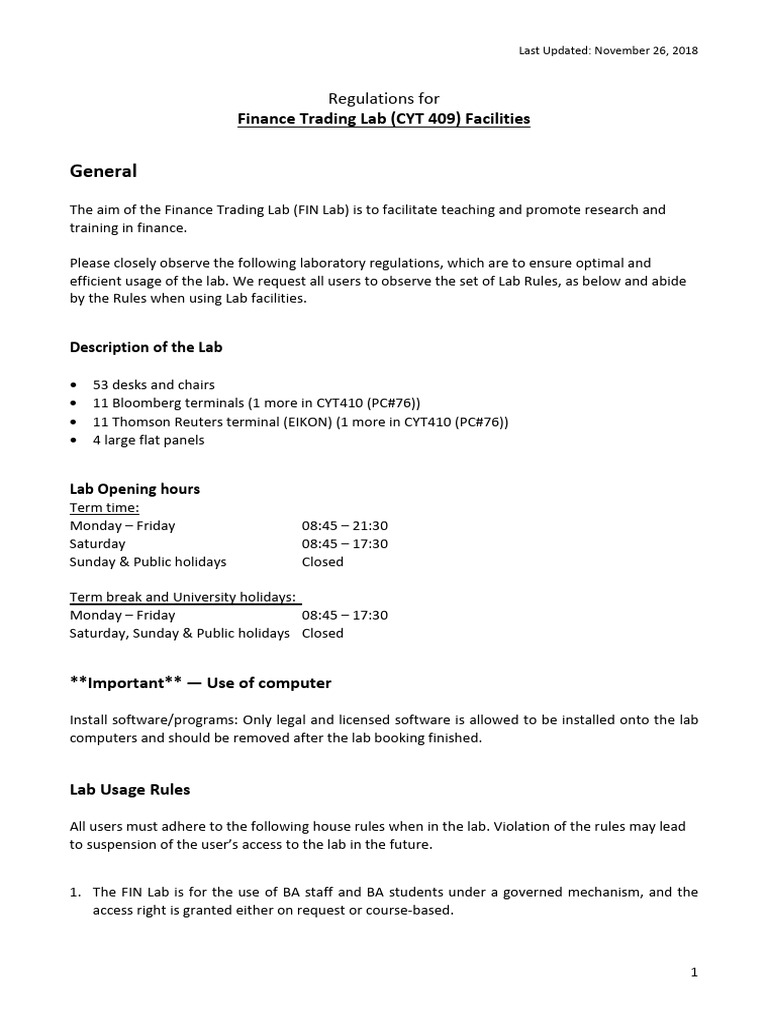 Regulation For Financial Lab | PDF