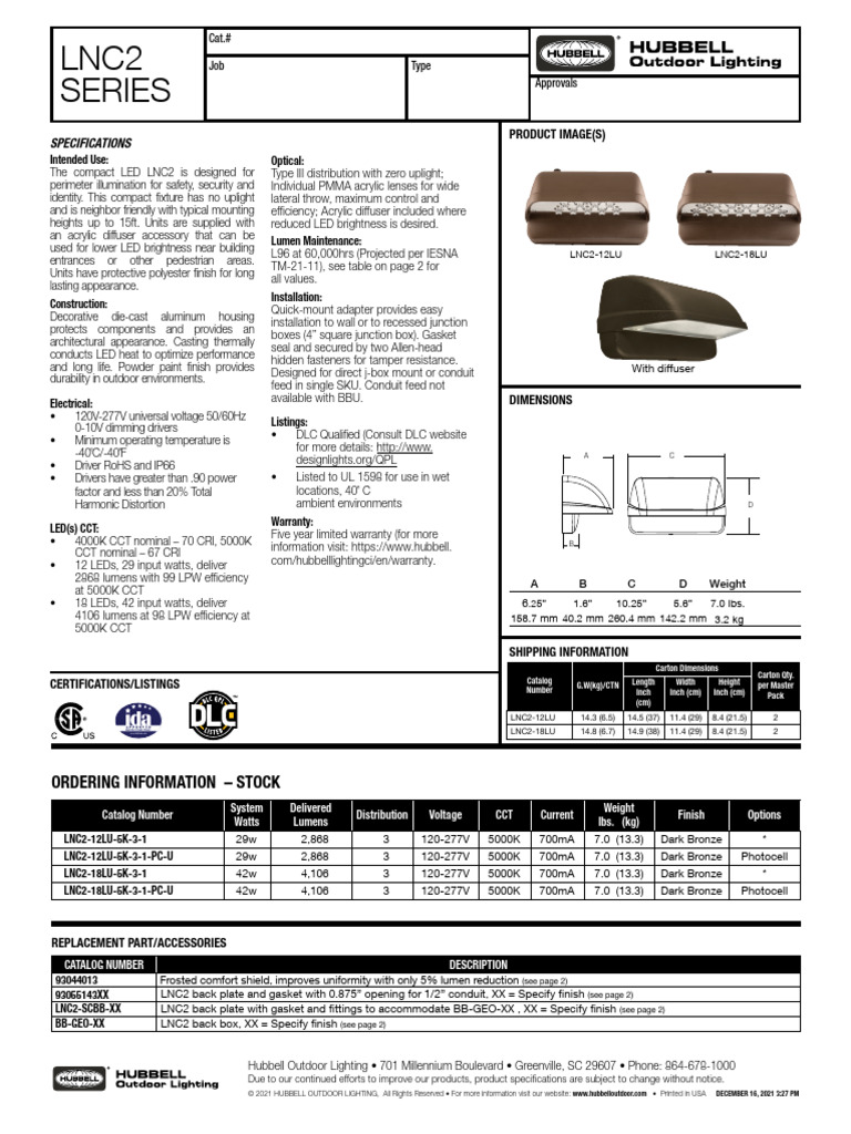 LNC2 Specification Sheet (Stock 12L and 18L) | PDF | Engineering Tolerance | Pipe (Fluid Conveyance)