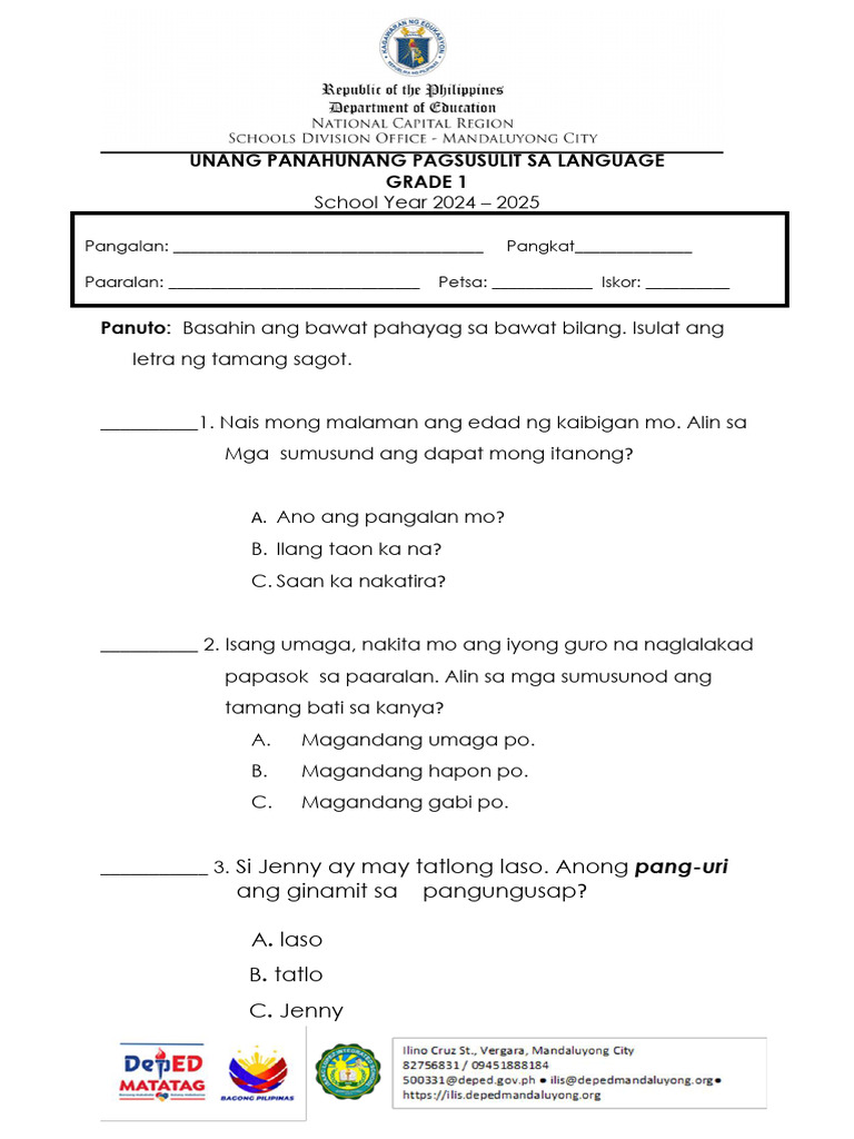 FV - 1ST PT Language 1 1 | PDF
