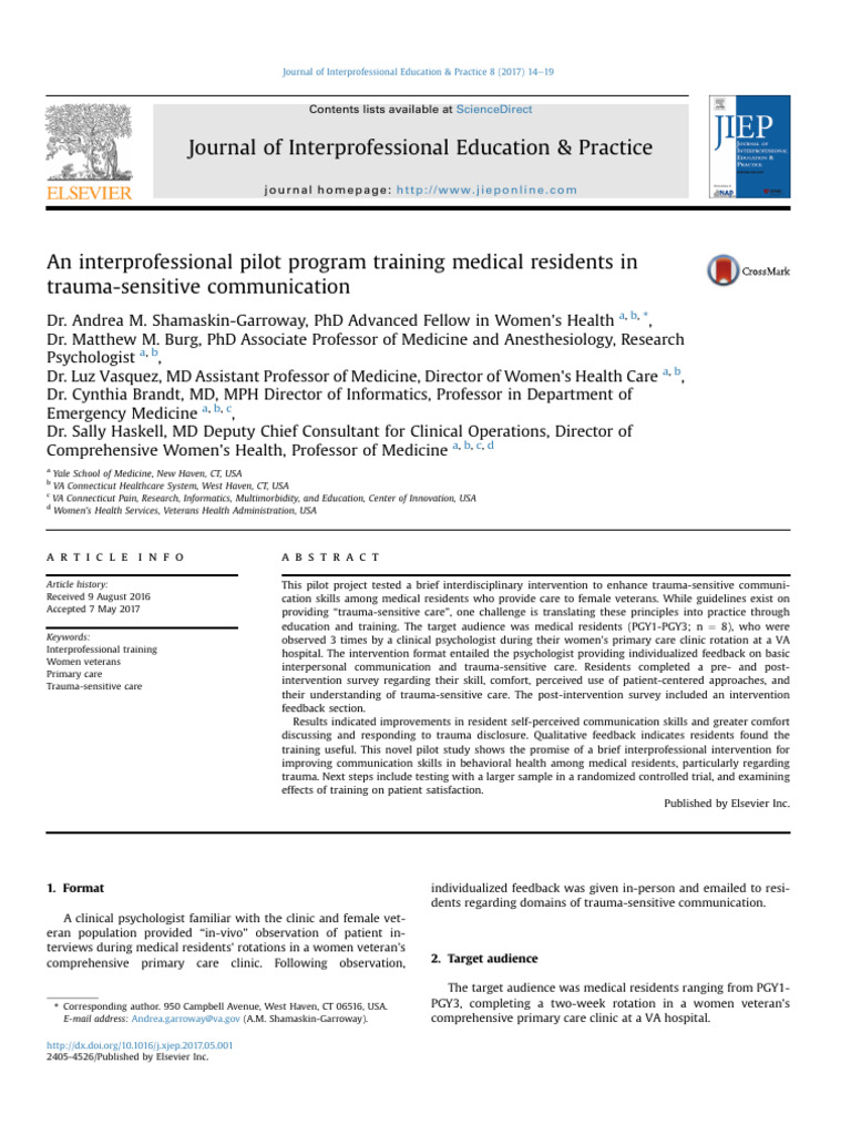 An Interprofessional Pilot Program Training Medical Residents in Trauma ...