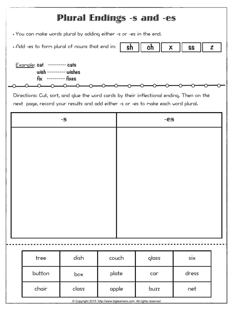 Plural Endings S and Es | PDF