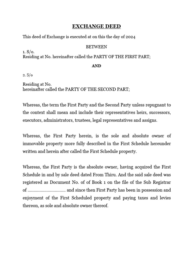 Exchange Deed Sample | PDF | Easement | Natural Resources Law