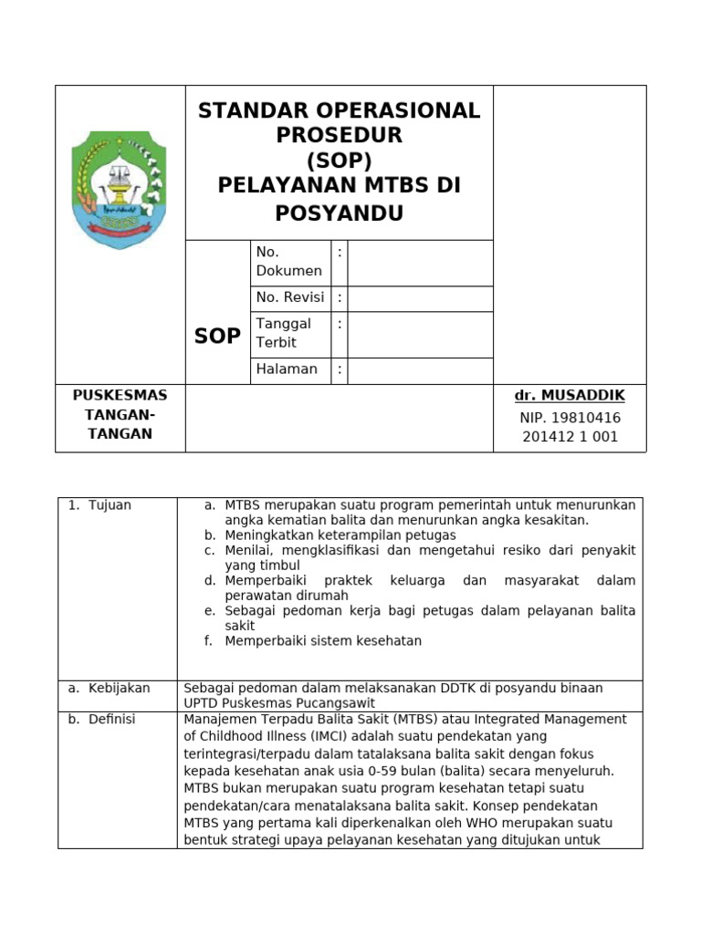 SOP Pelayanan MTBS di Posyandu | PDF