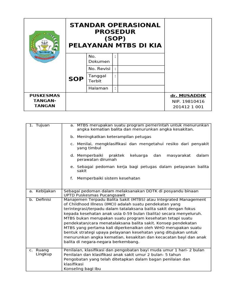 SOP Pelayanan MTBS Di KIA | PDF