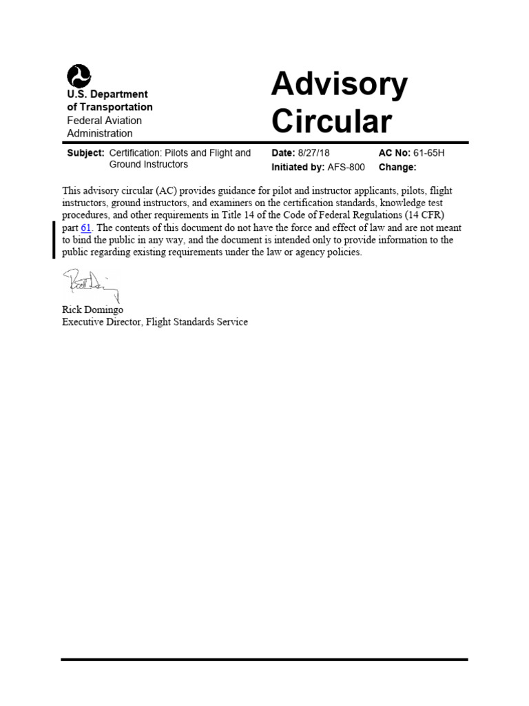 AC - 61-65H - Ed - Upd - 1.5.24 Certification - Pilots and Flight and ...