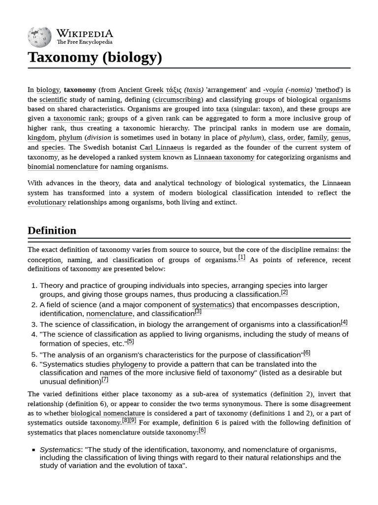 Taxonomy_(biology) | PDF | Taxonomy (Biology) | Biological Classification
