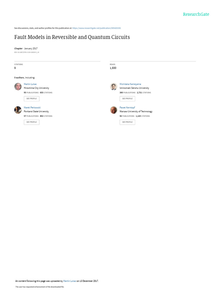 Fault Models in Reversible and Quantum Circuits | PDF | Logic Gate | Electronic Circuits