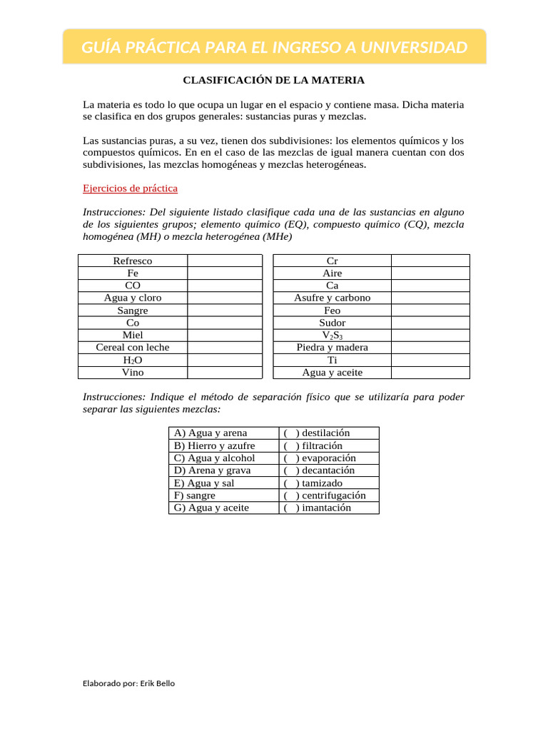 CLASIFICACIÓN Y PROPIEDADES DE LA MATERIA-PRÁCTICA | PDF | Importar ...