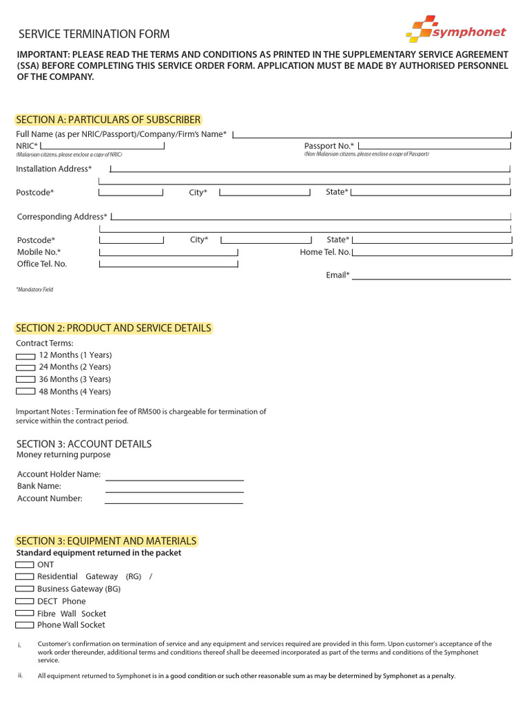 Termination Form | PDF