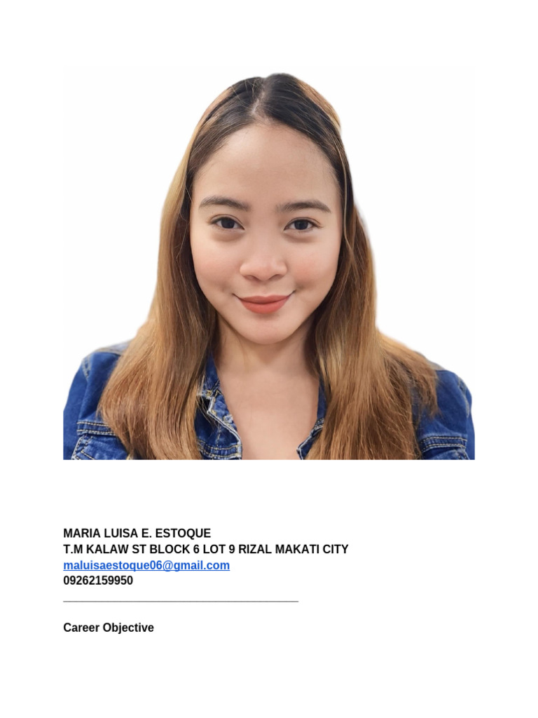 Maria Luisa Estoque Resume Summary | PDF