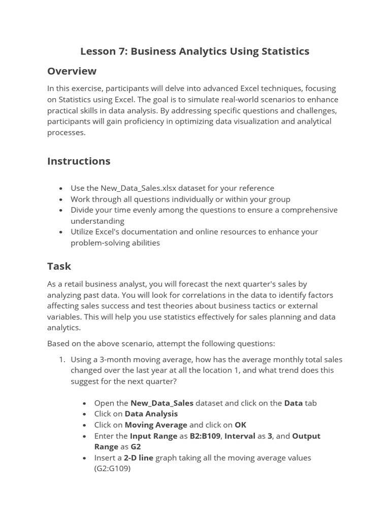 Business Analytics with Excel Statistics | PDF | Student's T Test ...