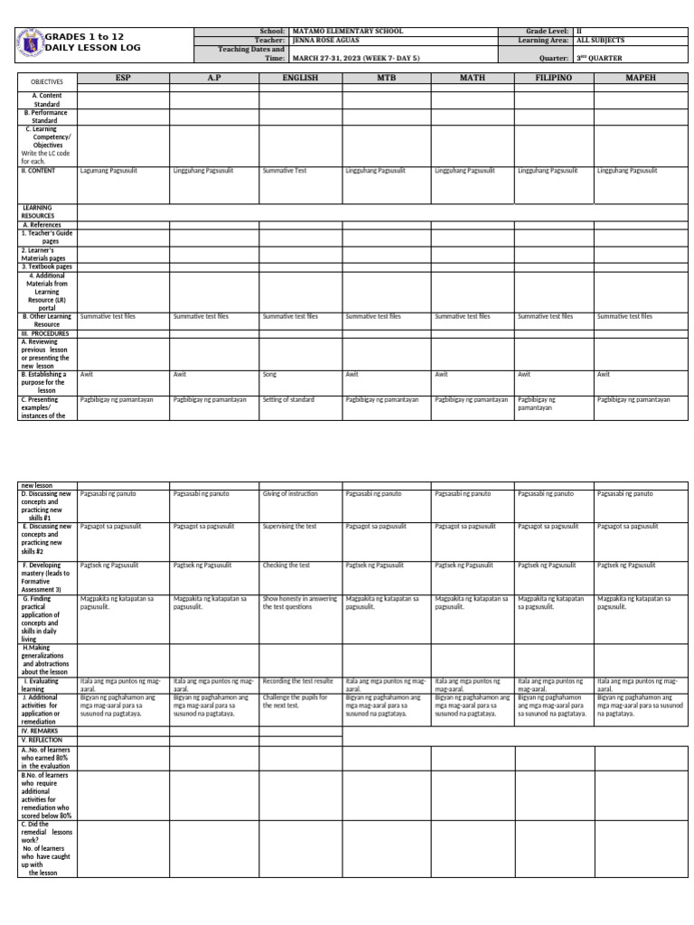 DLL All Subjects 2 q3 w7 d5 | PDF
