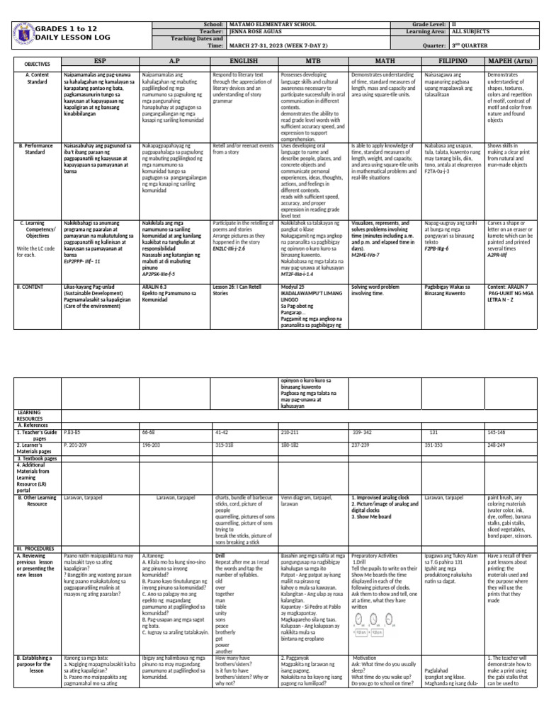 DLL - All Subjects 2 - Q3 - W7 - D2 | PDF