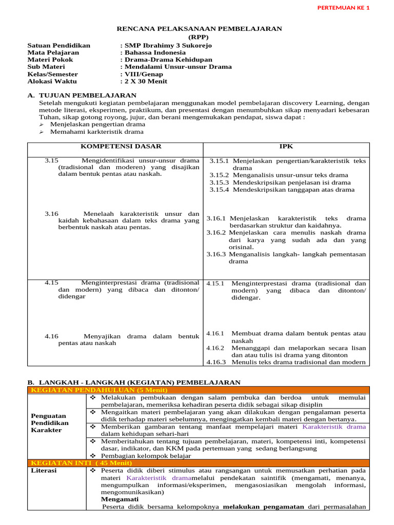 Pony Wariyanti_RPP 3 PB 1_Drama_supervisi | PDF