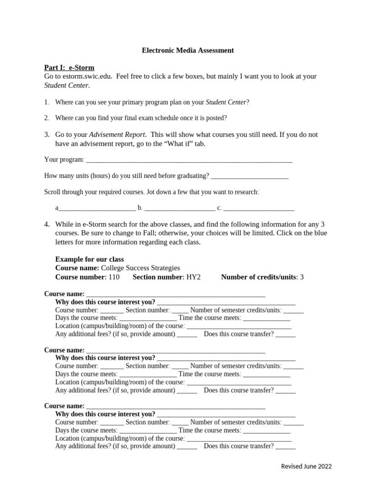SWIC e-Storm Student Center Guide | PDF