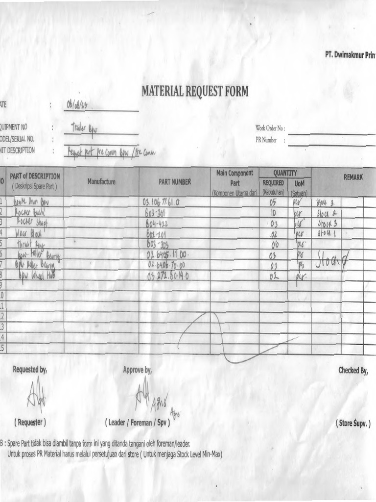 MR Req Part BPW Precom | PDF