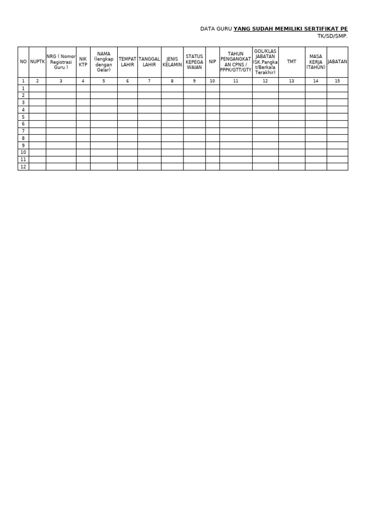 Contoh Format Pendataan TPG 2025 | PDF