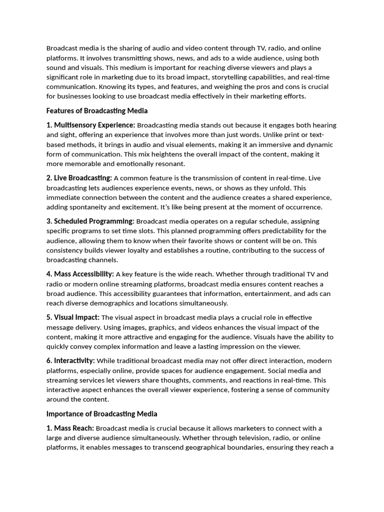Broadcast media notes | PDF | Mass Media | Broadcasting