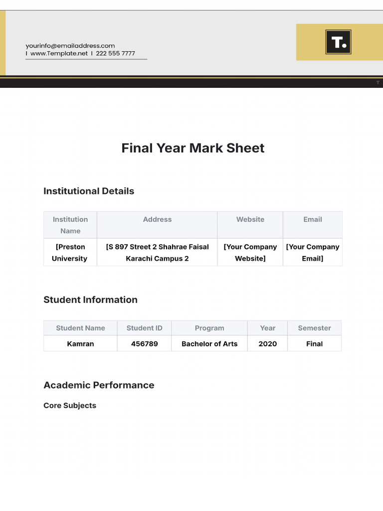 Final Year Mark Sheet Template | PDF