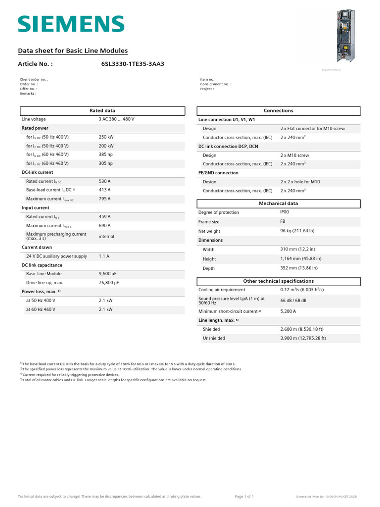 6SL3330-1TE35-3AA3 Datasheet en | PDF | Power Supply | Electronics