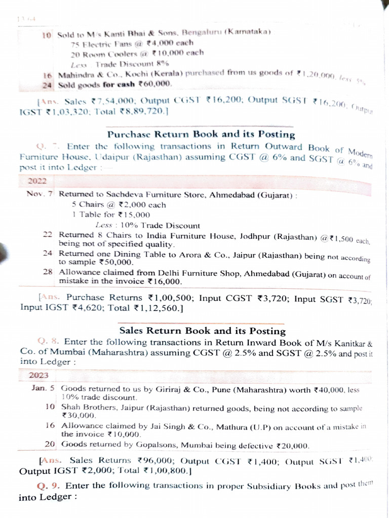 Ledger Practical Questions 7 To 12 | PDF | Cheque | Banks
