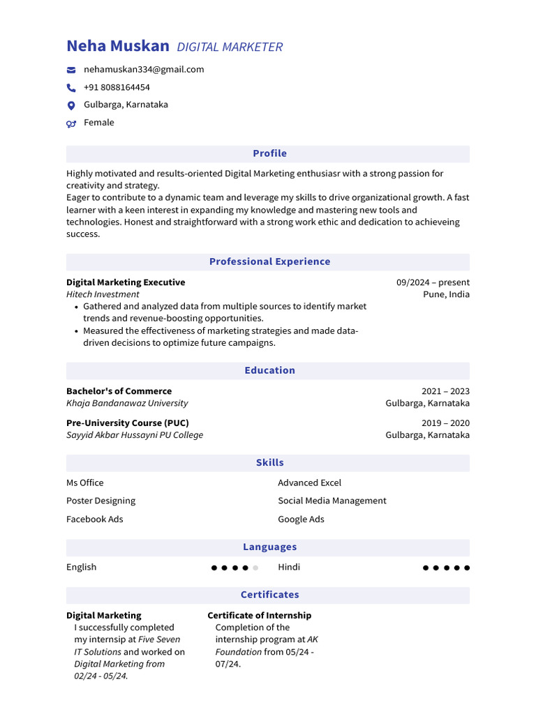 Neha Muskan CV | PDF