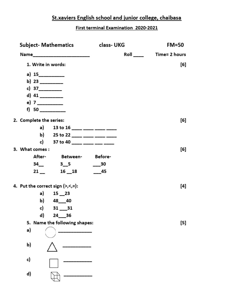 Maths_UKG | PDF