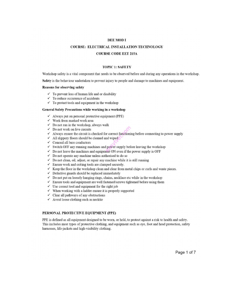 DEE EIT Electrical Installation | PDF