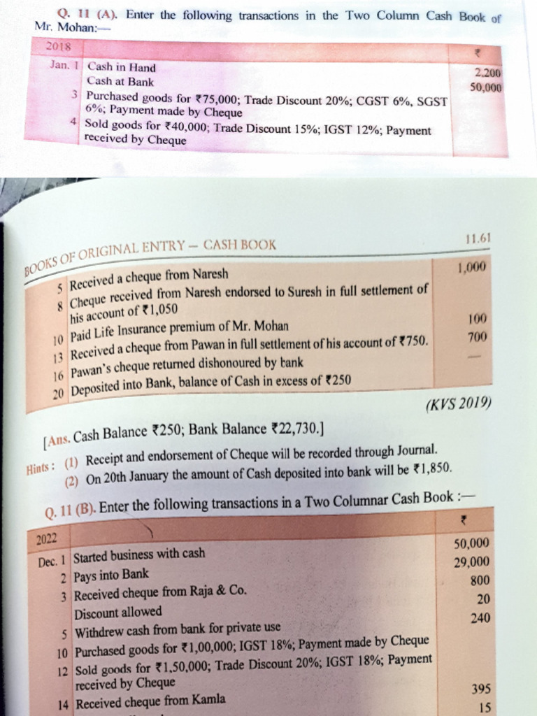 Cash Book Practical Questions 11 To 17 | PDF