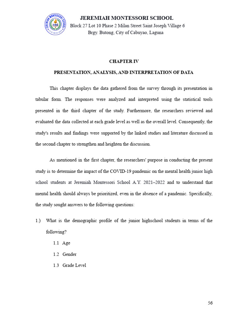 CHAPTER 4 - Presentation, Analysis and Interpretation of Data (1) | PDF | Stress (Biology ...