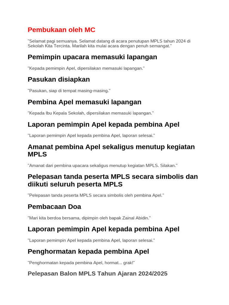 Susunan Upacara Mpls 1 | PDF