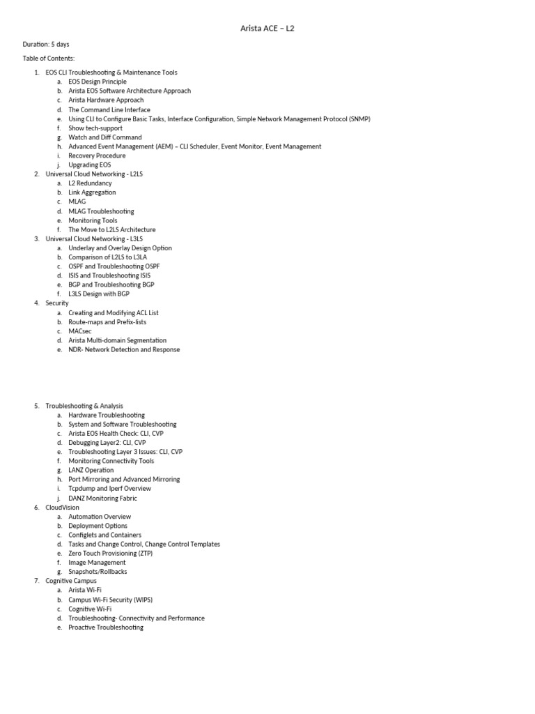 Arista ACE L2 Certification Overview | PDF