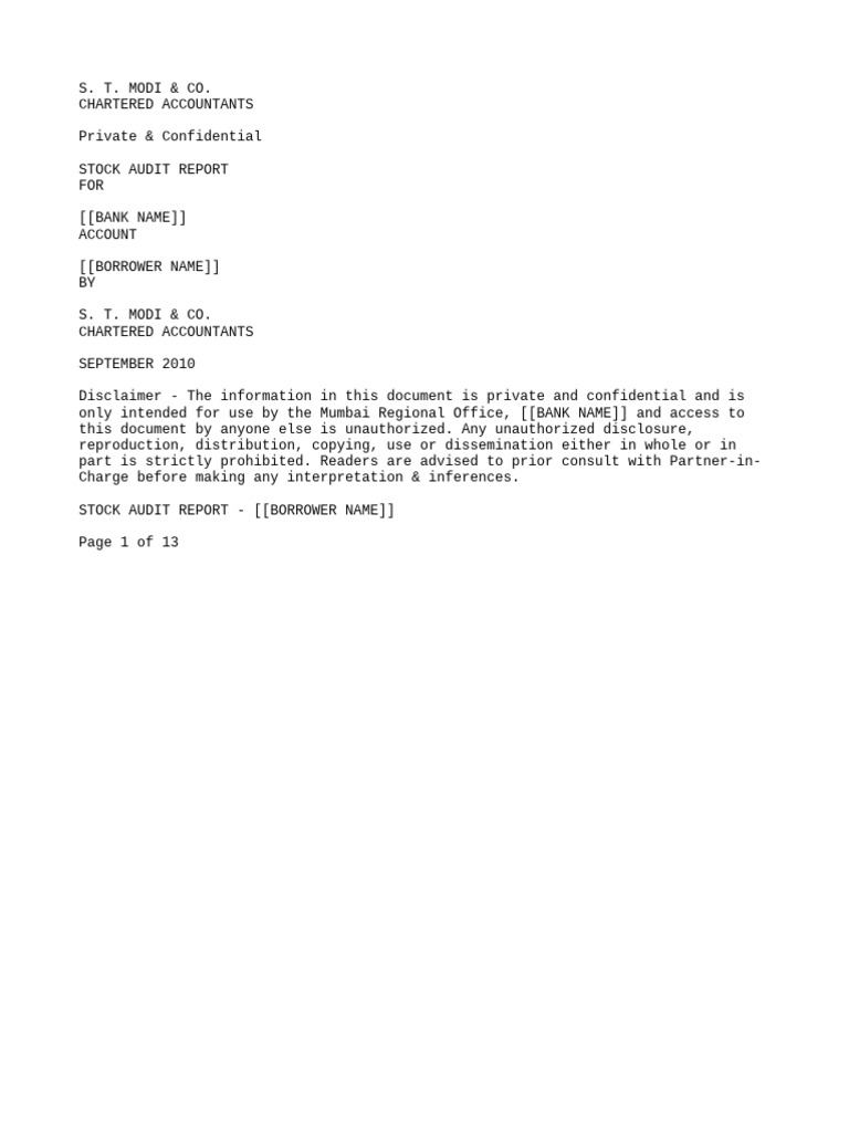 Stock Audit Report Format Draft | PDF | Inventory | Debt
