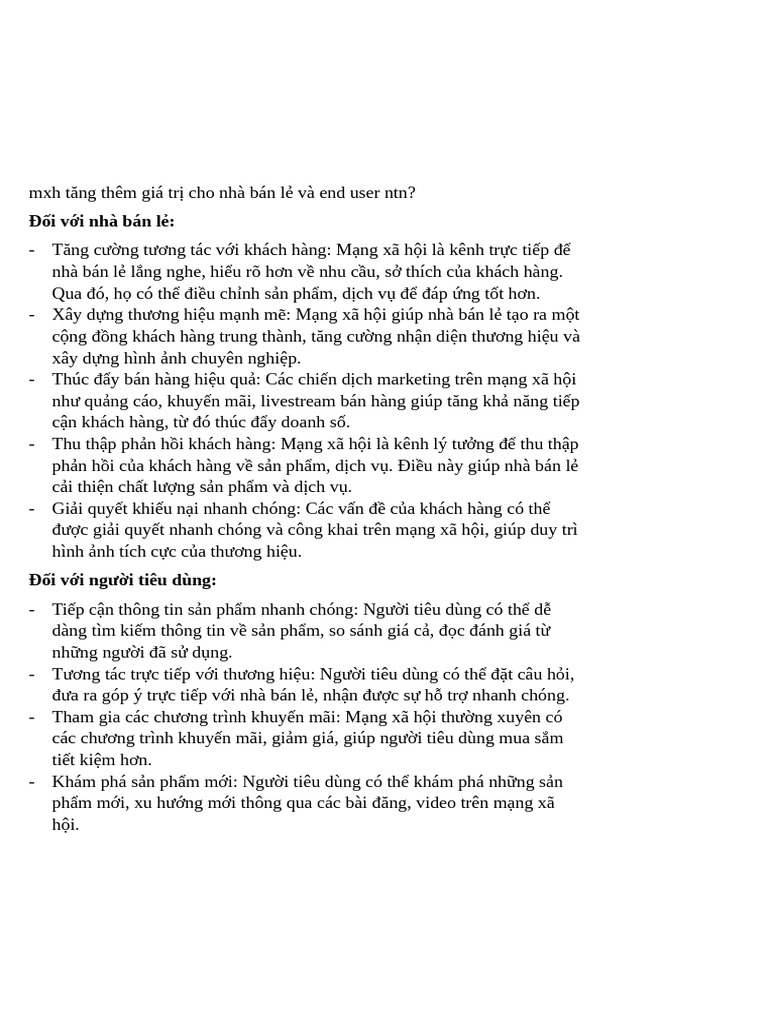 mxh tăng thêm giá trị cho nhà bán lẻ và end user ntn | PDF