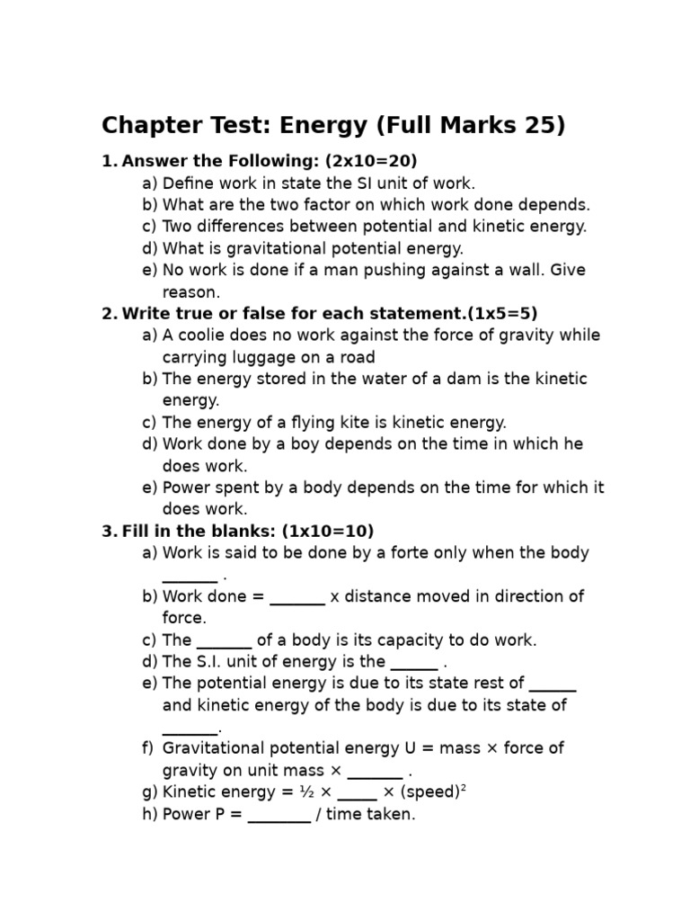 Energy Class 8 | PDF