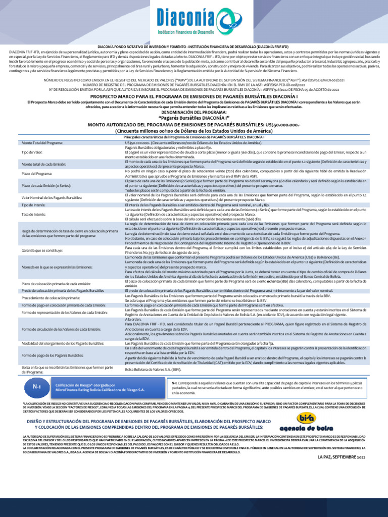 Prospecto Marco Programa de Pagares Bursatiles Diaconia I | PDF | Bolsa | Interés