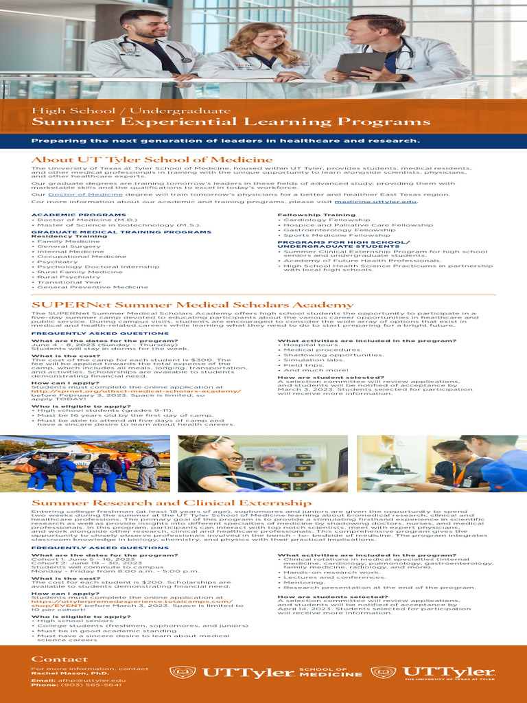 summer-experiential-learning-programs | PDF | Medicine | Residency (Medicine)