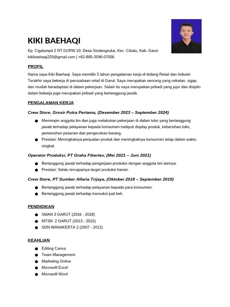 CV Template - Kiki Baehaqi | PDF