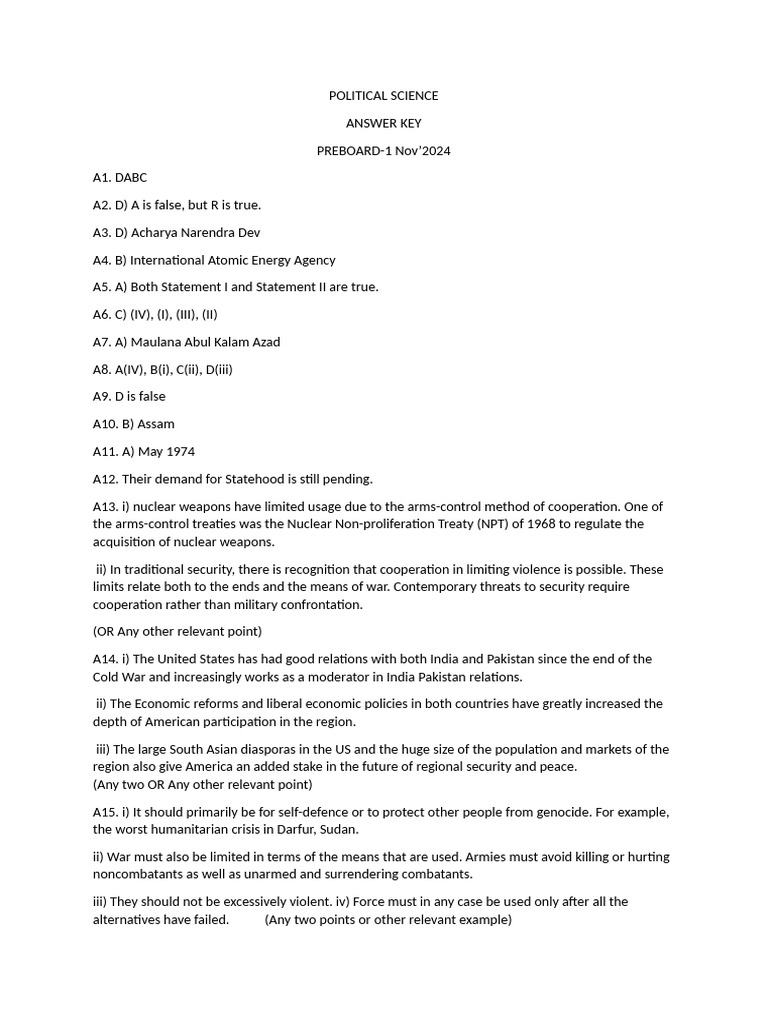 Political SC Pb-1 Ans Key | PDF | Soviet Union | World Politics