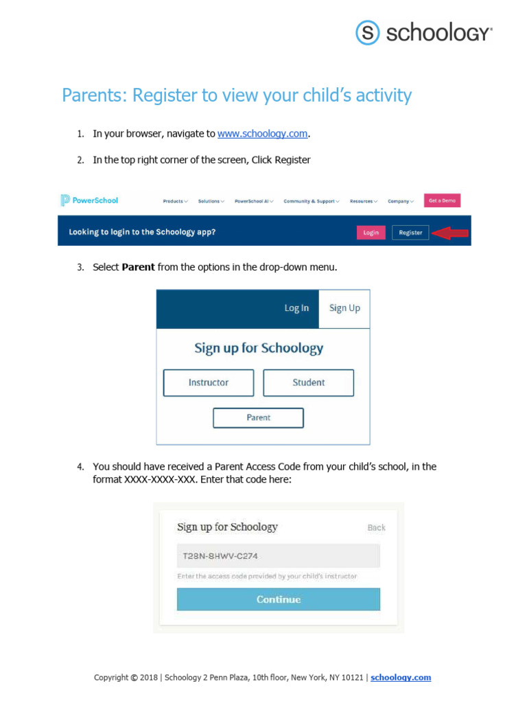 Parent - How To Signup For Schoology | PDF